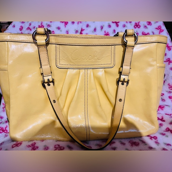 Bags | Coach Yellow Shoulder Leather Tote Bag | Poshmark